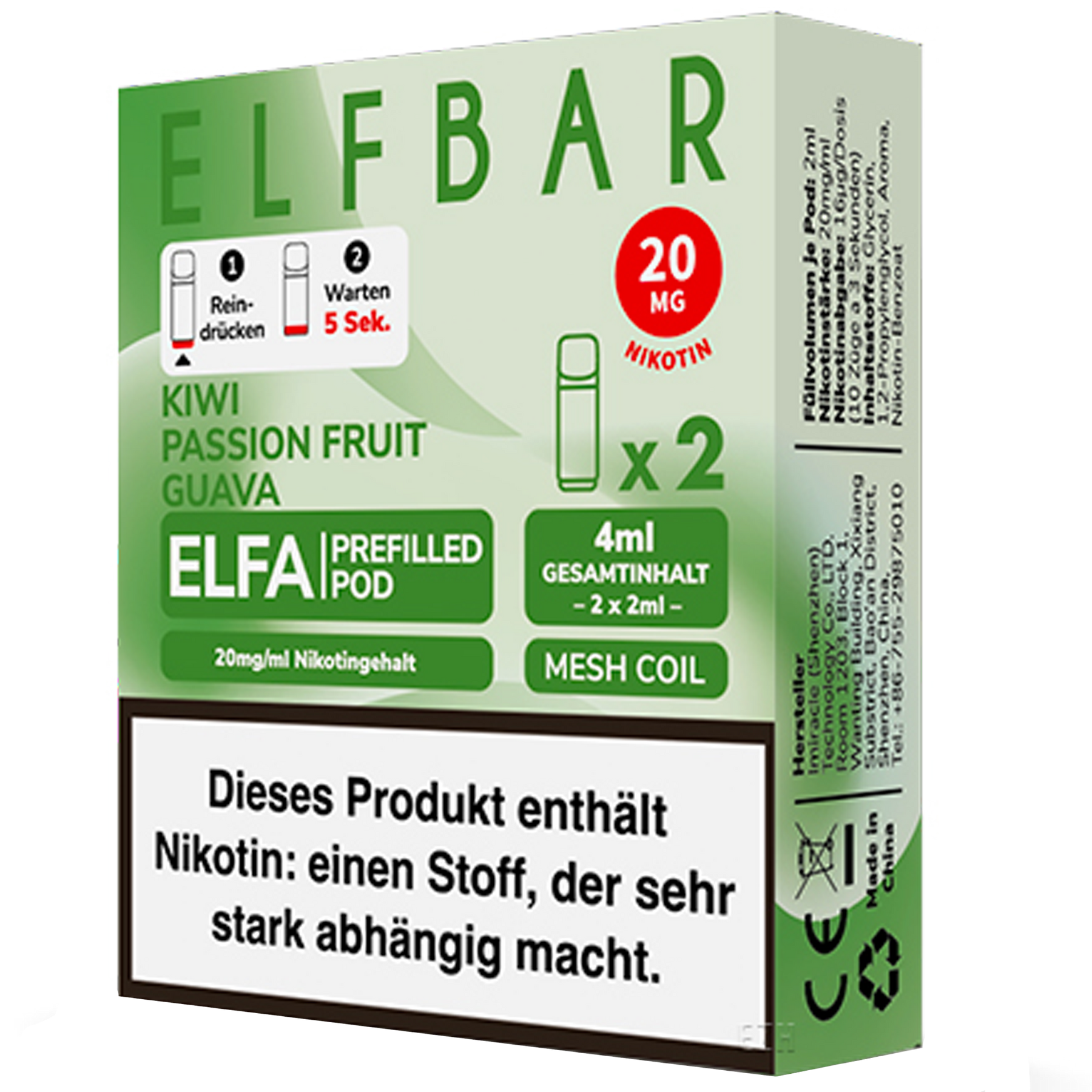 ELFBAR ELFA 2 Pods Kiwi Passion Fruit Guava - 20mg/ml